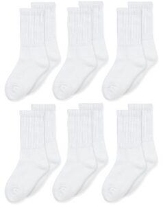 jefferies socks big boys' seamless toe athletic crew socks, 6-pack white, 8-9 1/2(medium)(shoe size 12-6)