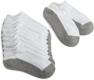 jefferies socks big boys' seamless toe athletic low cut 6-pack, white/grey, 8-9