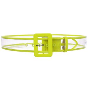 beltiscool women's 2" wide color-trimmed patent leather transparent jelly clear belt, lime green | xs/s - 28"