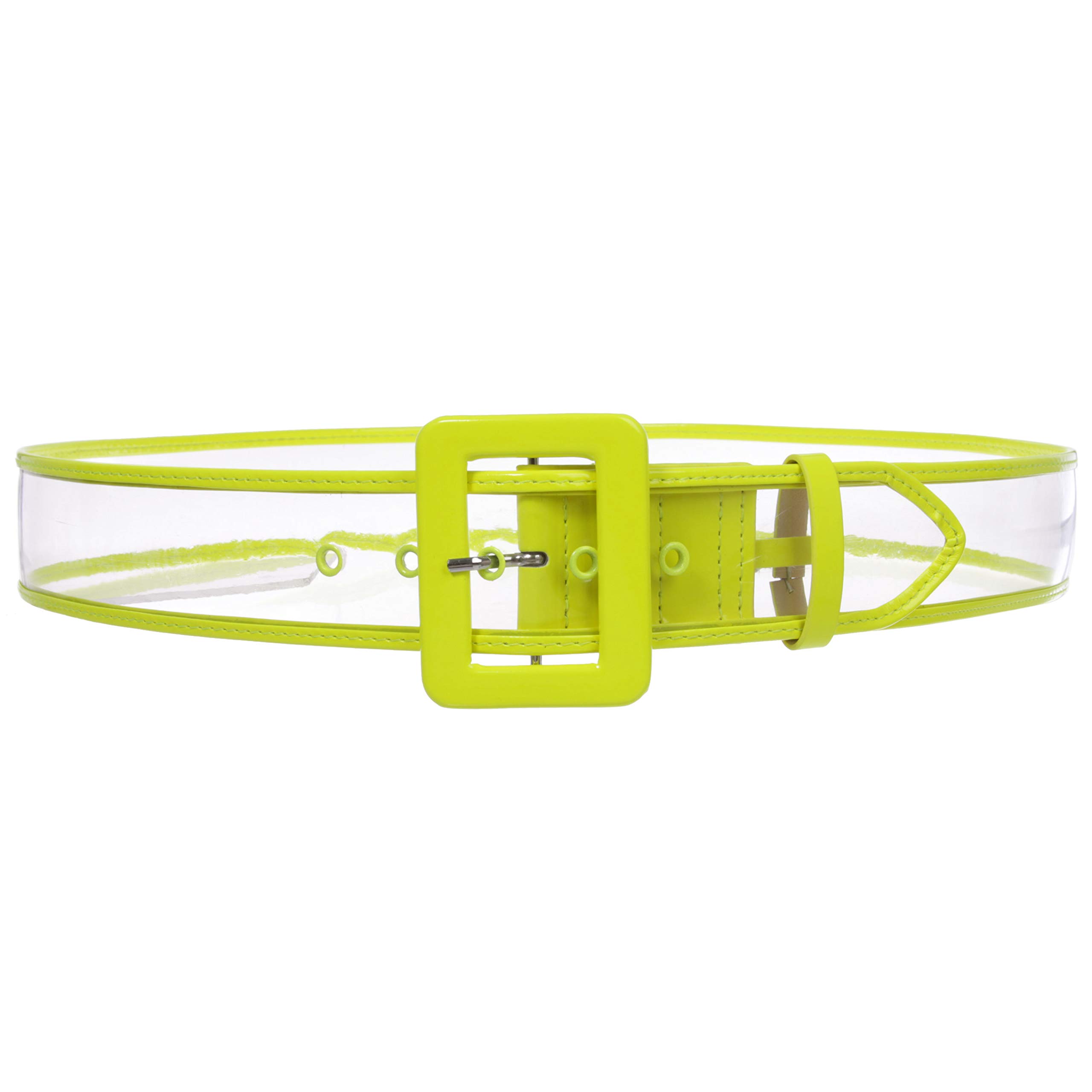 beltiscool Women's 2" Wide Color-Trimmed Patent Leather Transparent Jelly Clear Belt, Lime Green | XS/S - 28"