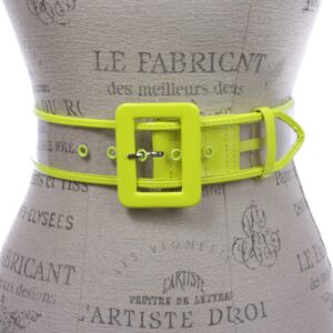 beltiscool Women's 2" Wide Color-Trimmed Patent Leather Transparent Jelly Clear Belt, Lime Green | XS/S - 28"