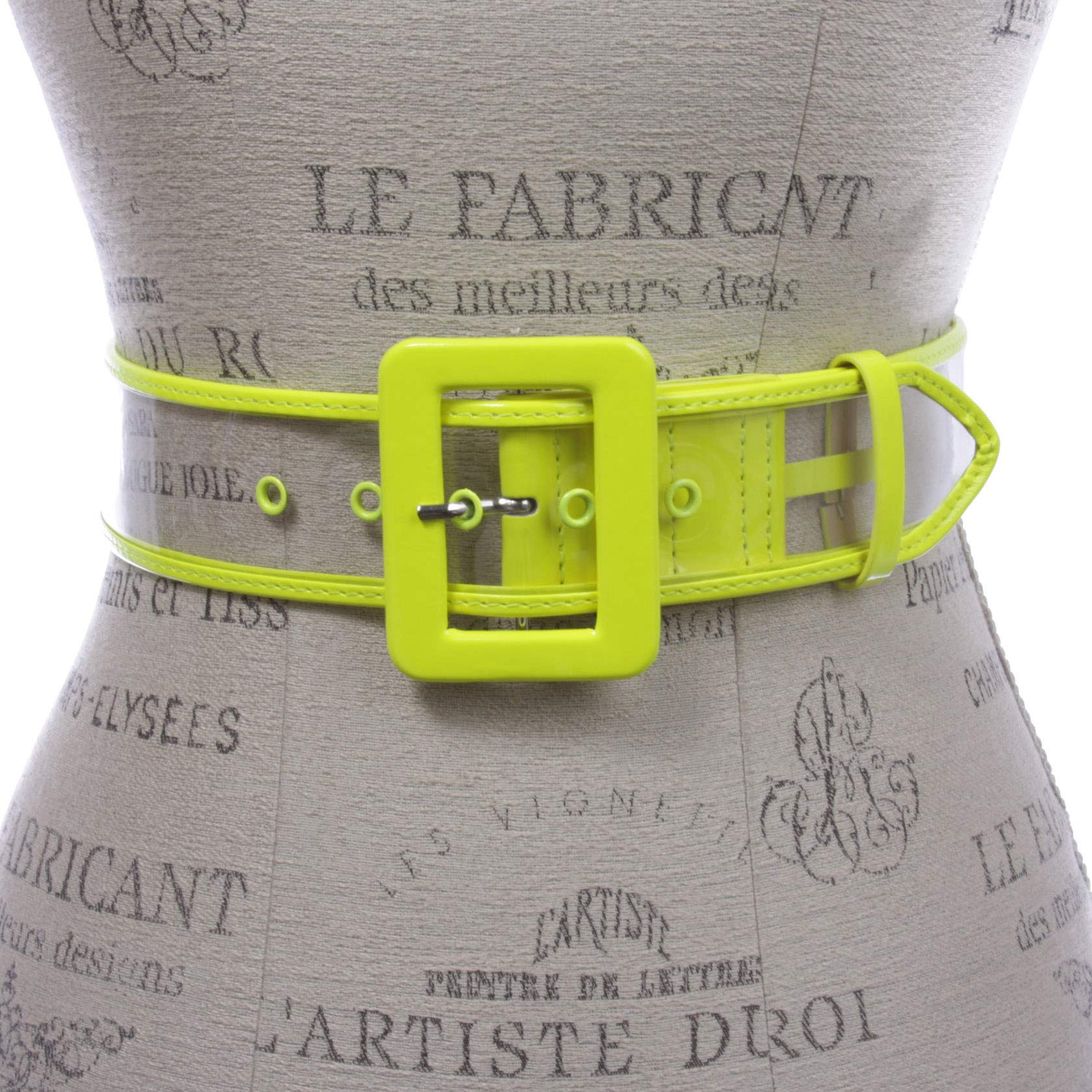 beltiscool Women's 2" Wide Color-Trimmed Patent Leather Transparent Jelly Clear Belt, Lime Green | XS/S - 28"