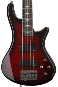 schecter stiletto extreme-5 bass guitar, black cherry