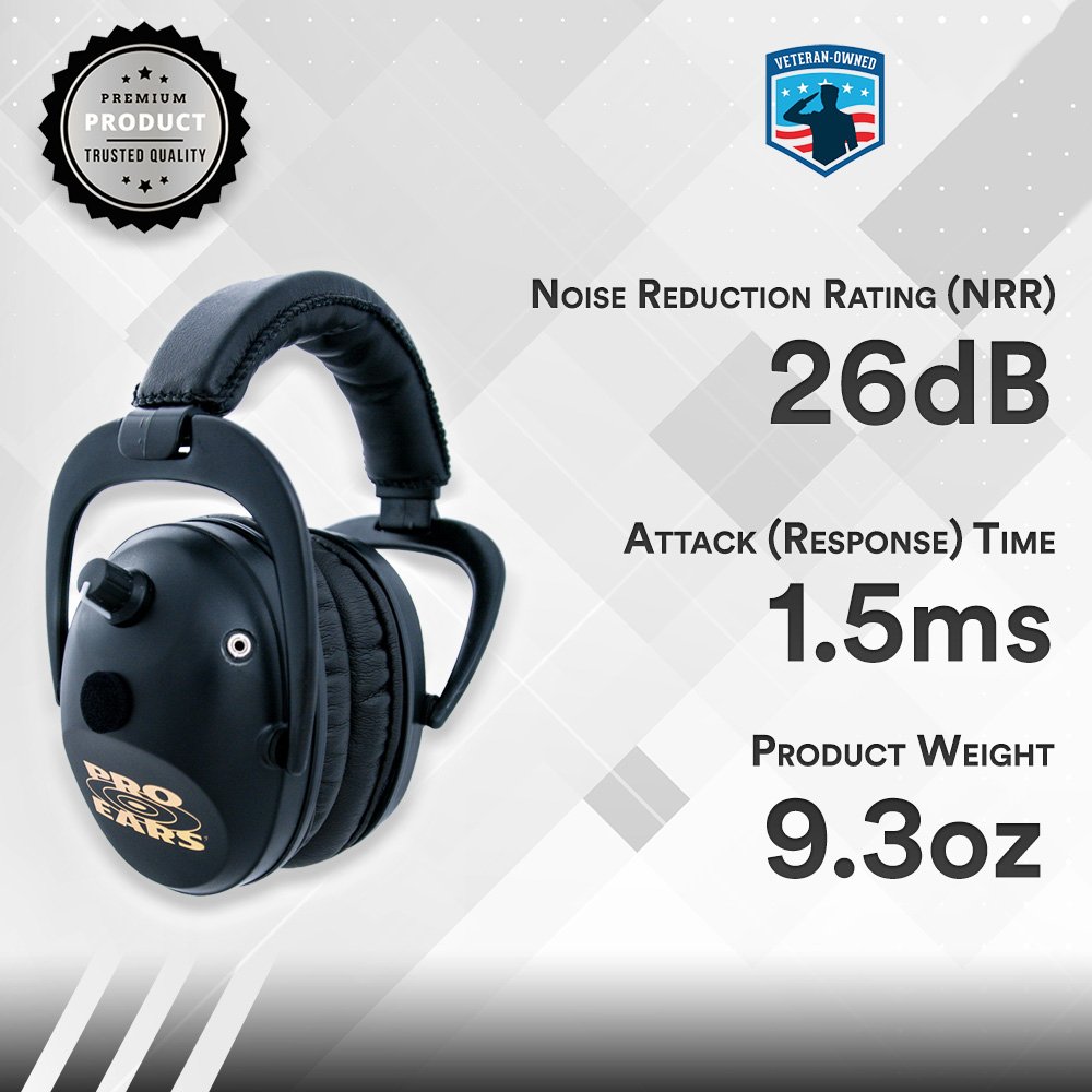 Pro Ears - Predator Gold - Hearing Protection and Amplfication - NRR 26 - Contoured Ear Muffs - Black