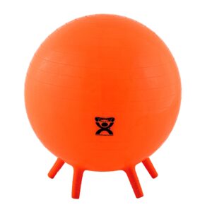 cando 30-1892 non-slip inflatable exercise ball with stability feet exercise, workout, core training, stability, yoga, pilates, balance training gym, office, home, classroom. orange, 22"