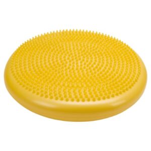 cando inflatable balance disc for balance training, proprioception, strengthening lower extremities, posture, back pain, stress relief, restlessness and anxiety. yellow, 14” diameter