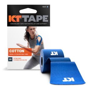 kt tape, original cotton, elastic kinesiology athletic tape, 20 count, 10” precut strips, blue