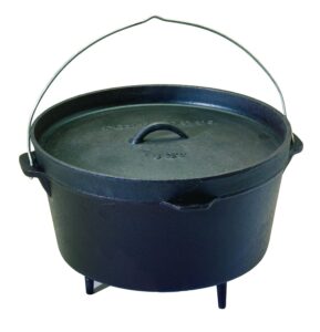 texsport cast iron dutch oven with legs, lid, dual handles and easy lift wire handle, 8 quart