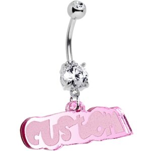 body candy steel pink customizable lucite acrylic personalized name dangle belly ring