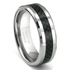 metal collections tungsten carbide black carbon fiber wedding band ring sz 15.0