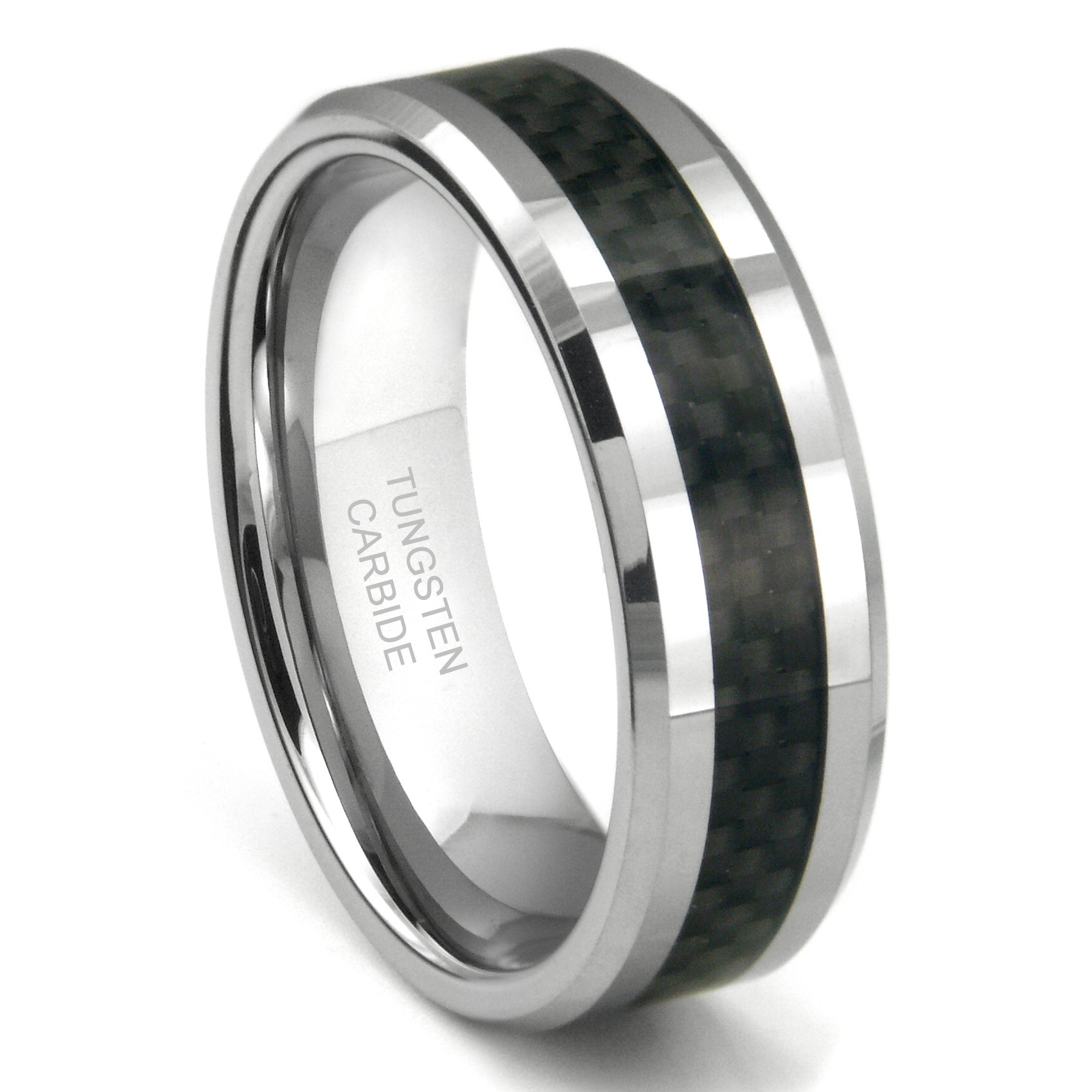 Metal Collections Tungsten Carbide Black Carbon Fiber Wedding Band Ring Sz 15.0