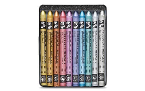 Neocolor I Water-Resistant Wax Pastels, 10 Metallic Colors