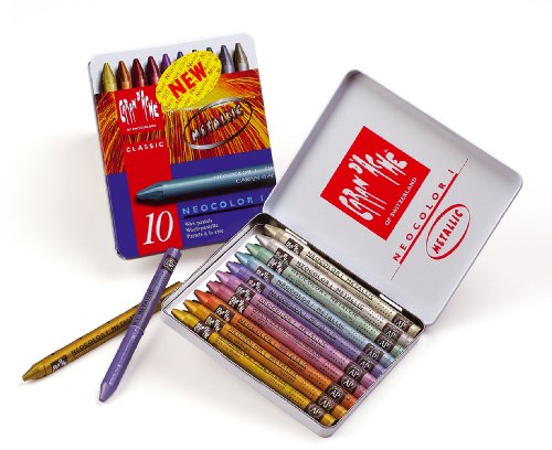 Neocolor I Water-Resistant Wax Pastels, 10 Metallic Colors