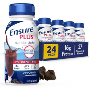 ensure plus dark chocolate nutrition shake, meal replacement shake, 24 count