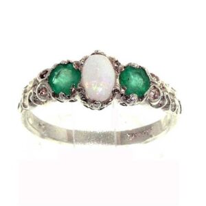 letsbuygold 925 sterling silver real genuine opal and emerald womens band ring - size 7