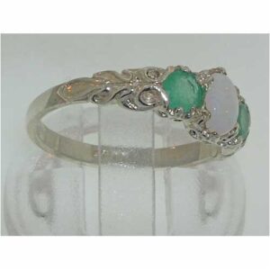 LetsBuyGold 925 Sterling Silver Real Genuine Opal and Emerald Womens Band Ring - Size 7