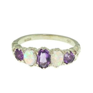 letsbuygold 925 sterling silver natural amethyst and opal womens promise ring - size 7.5