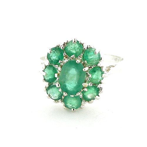 925 Sterling Silver Natural Emerald Womens Promise Ring - Size 5.5