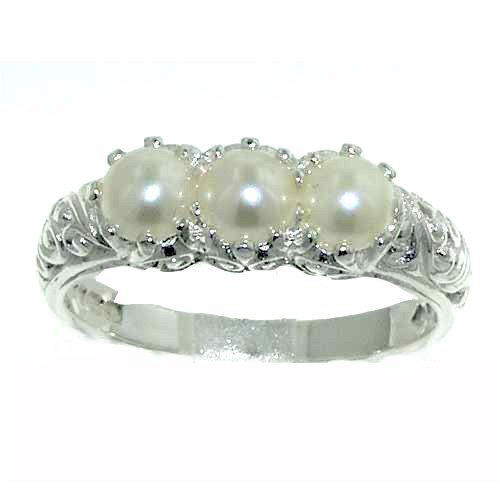 LetsBuyGold 925 Sterling Silver Cultured Pearl Womens Band Ring - Size 12