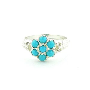 925 sterling silver real genuine turquoise womens cluster engagement ring - size 6