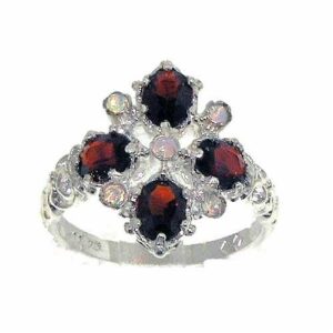 letsbuygold 925 sterling silver natural opal and garnet womens promise ring - size 7.5