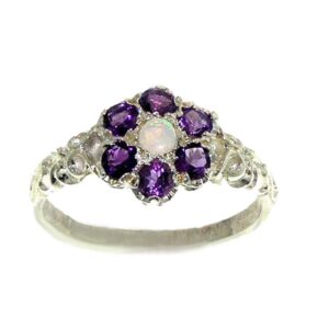 letsbuygold 925 sterling silver real genuine opal and amethyst womens band ring - size 7