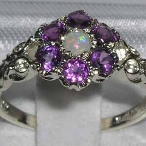 LetsBuyGold 925 Sterling Silver Real Genuine Opal and Amethyst Womens Band Ring - Size 7