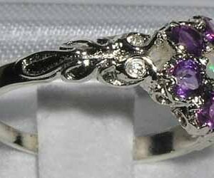 LetsBuyGold 925 Sterling Silver Real Genuine Opal and Amethyst Womens Band Ring - Size 7