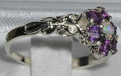 LetsBuyGold 925 Sterling Silver Real Genuine Opal and Amethyst Womens Band Ring - Size 7