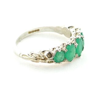 LetsBuyGold 925 Sterling Silver Real Genuine Emerald Womens Band Ring - Size 7