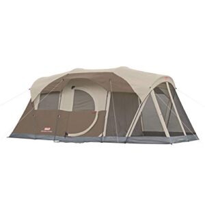 coleman weathermaster camping tent with screened porch, weatherproof 6-person family tent with included rainfly and carry bag, easy setup tent with screened-in porch