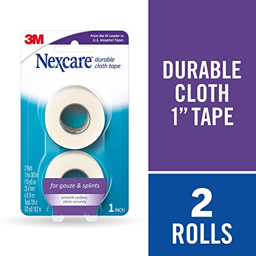 Nexcare Durable Cloth Tape, Woven Tape, Securely Holds Bulky Wound Dressing - 1 In x 10 Yds, 2 Rolls of Tape