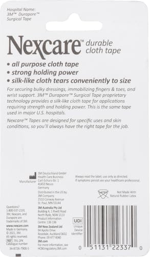 Nexcare Durable Cloth Tape, Woven Tape, Securely Holds Bulky Wound Dressing - 1 In x 10 Yds, 2 Rolls of Tape