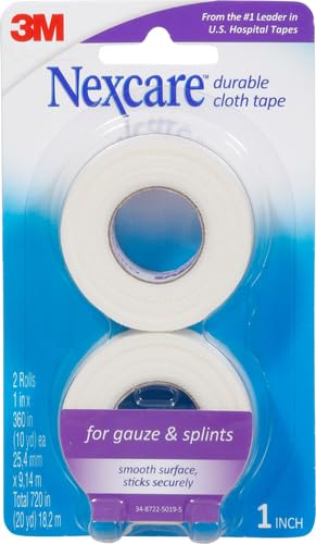 Nexcare Durable Cloth Tape, Woven Tape, Securely Holds Bulky Wound Dressing - 1 In x 10 Yds, 2 Rolls of Tape