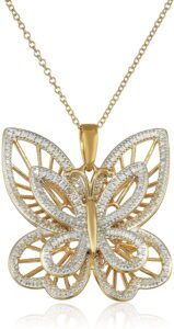 morgan & paige sterling silver butterfly necklace, 18k yellow gold plated necklace with diamond accents, filigree butterfly gold necklace, women's gold necklace for sensitive skin