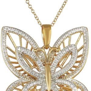 MORGAN & PAIGE Sterling Silver Butterfly Necklace, 18k Yellow Gold Plated Necklace with Diamond Accents, Filigree Butterfly Gold Necklace, Women's Gold Necklace for Sensitive Skin