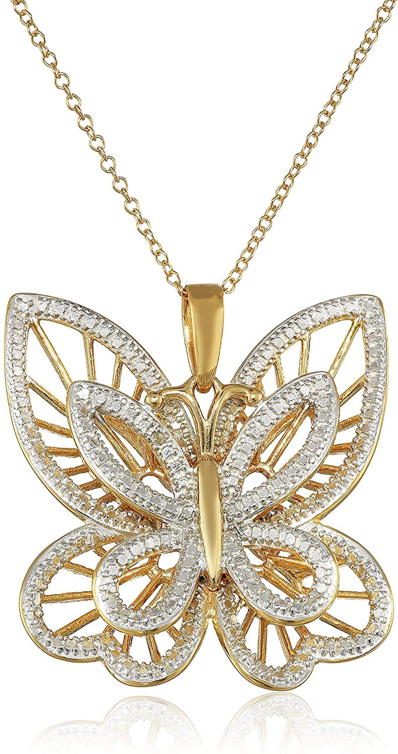 MORGAN & PAIGE Sterling Silver Butterfly Necklace, 18k Yellow Gold Plated Necklace with Diamond Accents, Filigree Butterfly Gold Necklace, Women's Gold Necklace for Sensitive Skin