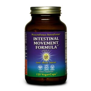 healthforce superfoods intestinal movement formula - natural laxative supports bowel regularity - all-natural digestion supplement to support constipation - gluten-free & vegan - 120 capsules