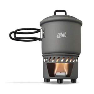 esbit cs585ha 3-piece lightweight camping cook set for use with solid fuel tablets, grey, 585ml