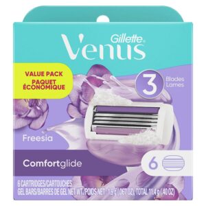 gillette venus comfortglide womens razor blade refills, 6 count, freesia scented gel bar protects against skin irritation