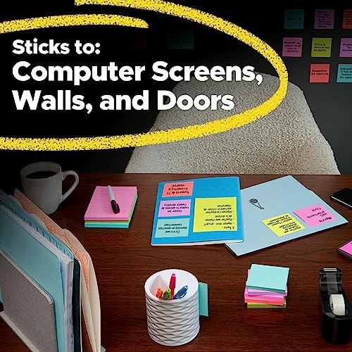 Post-it Super Sticky Lined Notes, 4 Sticky Note Pads, 4 x 6 in., School Supplies, Office Products, Sticky Notes for Vertical Surfaces, Monitors, Walls and Windows, Energy Boost Collection