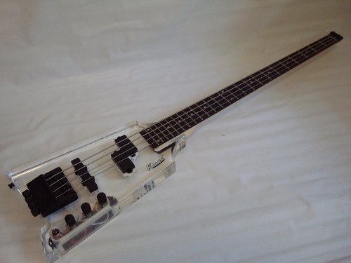 Ktone 4 String Clear Body Lucite Electric Bass Guitar, Headless with Free Gig Bag New