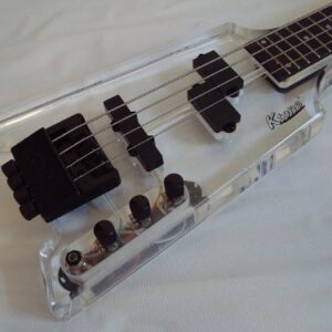 Ktone 4 String Clear Body Lucite Electric Bass Guitar, Headless with Free Gig Bag New