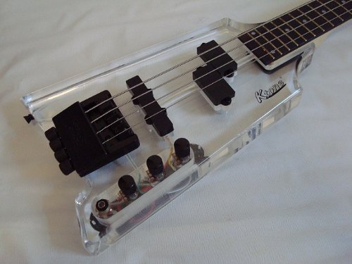 Ktone 4 String Clear Body Lucite Electric Bass Guitar, Headless with Free Gig Bag New