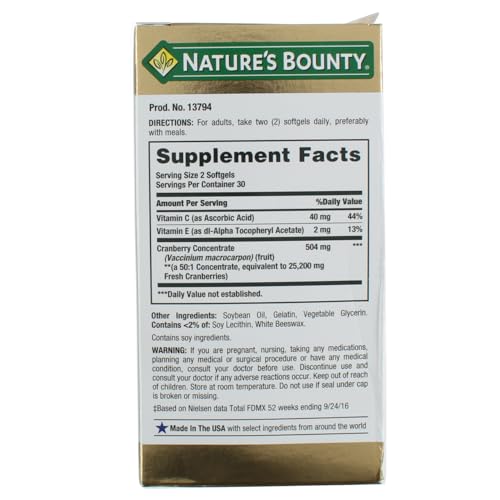 Nature's Bounty Cranberry Dietary Supplement 60 Soft Gels