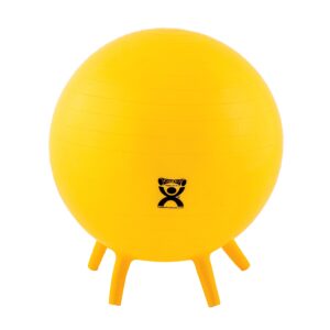 cando 30-1891 non-slip inflatable exercise ball with stability feet for exercise, workout, core training, yoga, pilates, active sitting in gym, office, home or classroom. yellow 18"