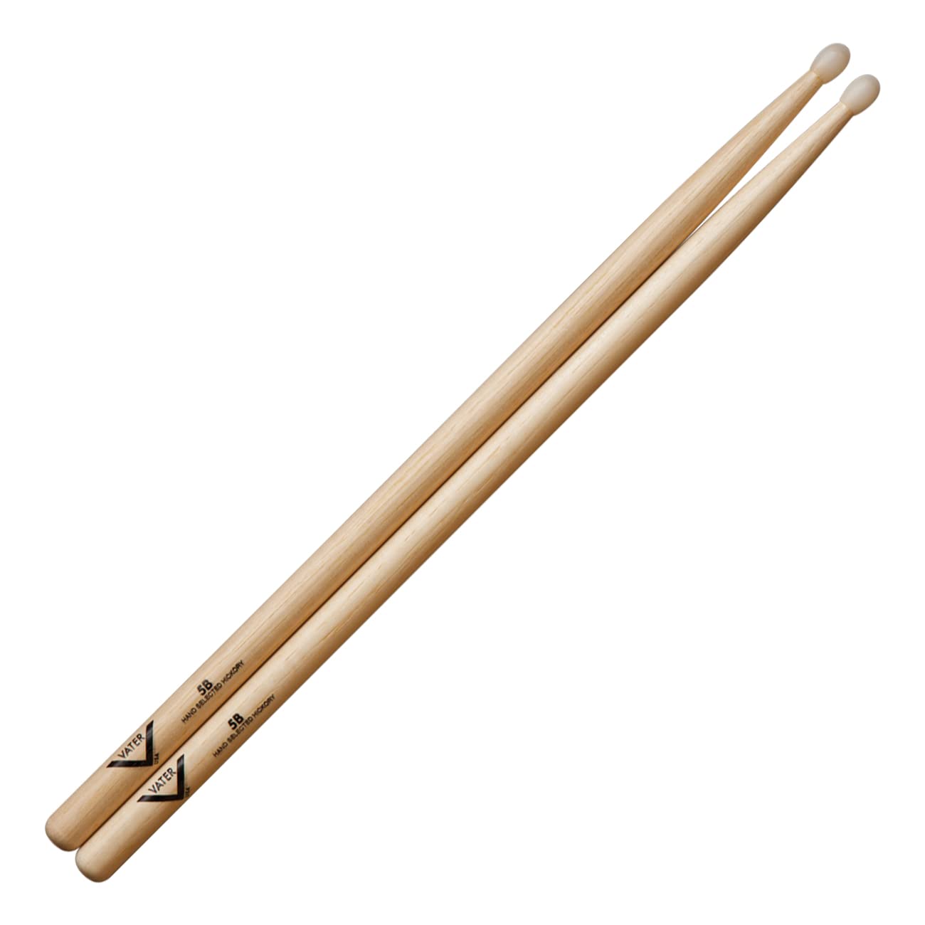 Vater 5B Nylon Tip Hickory Drum Sticks, Pair