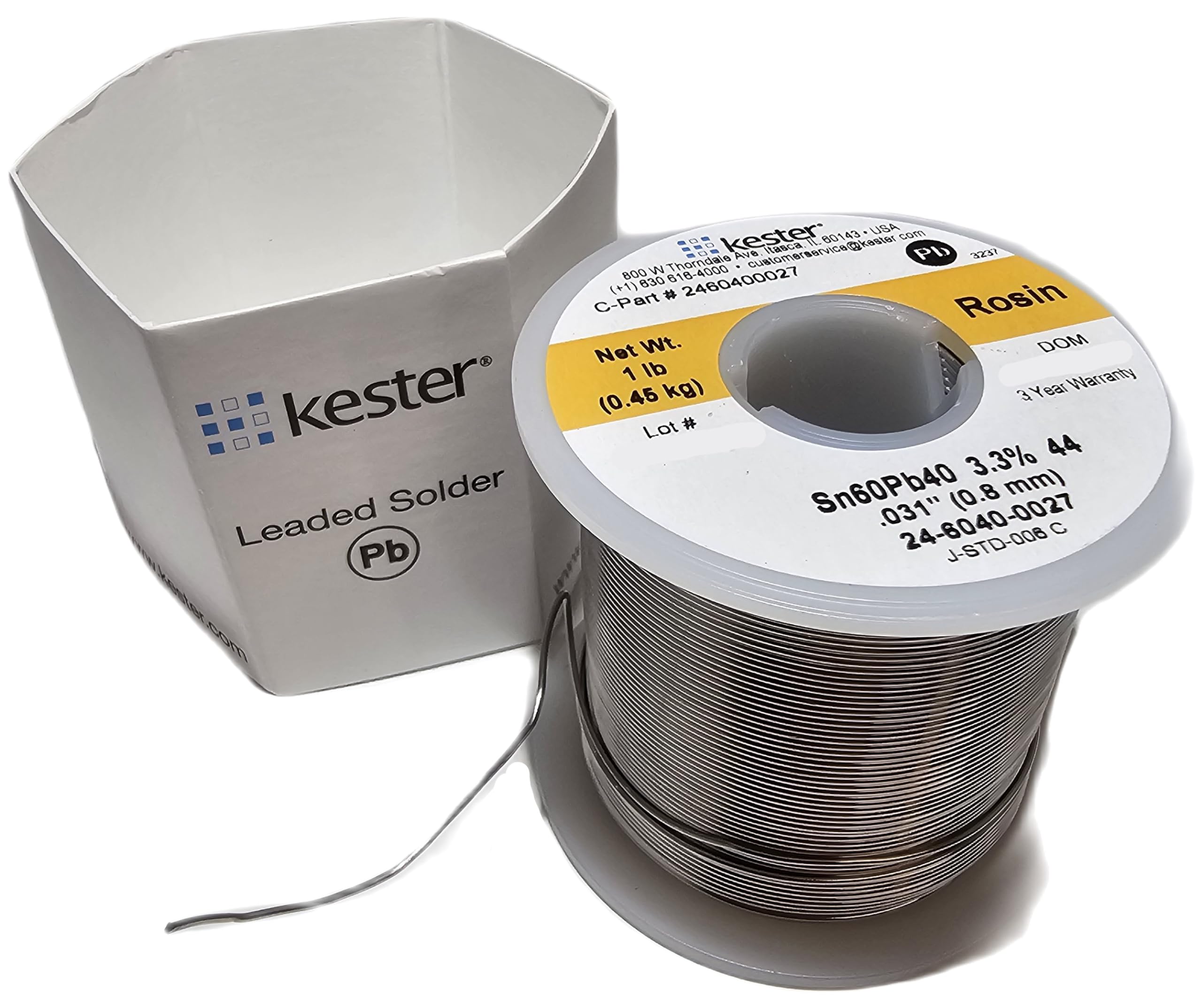 Kester solder 44" Rosin Core #66/44 .8mm 1 lb. Spool