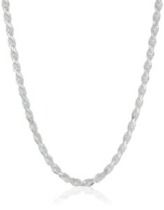 amazon essentials sterling silver diamond cut rope chain necklace, 20" (previously amazon collection)