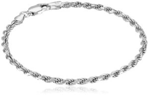 amazon essentials sterling silver diamond-cut rope chain link bracelet, 8", (previously amazon collection)